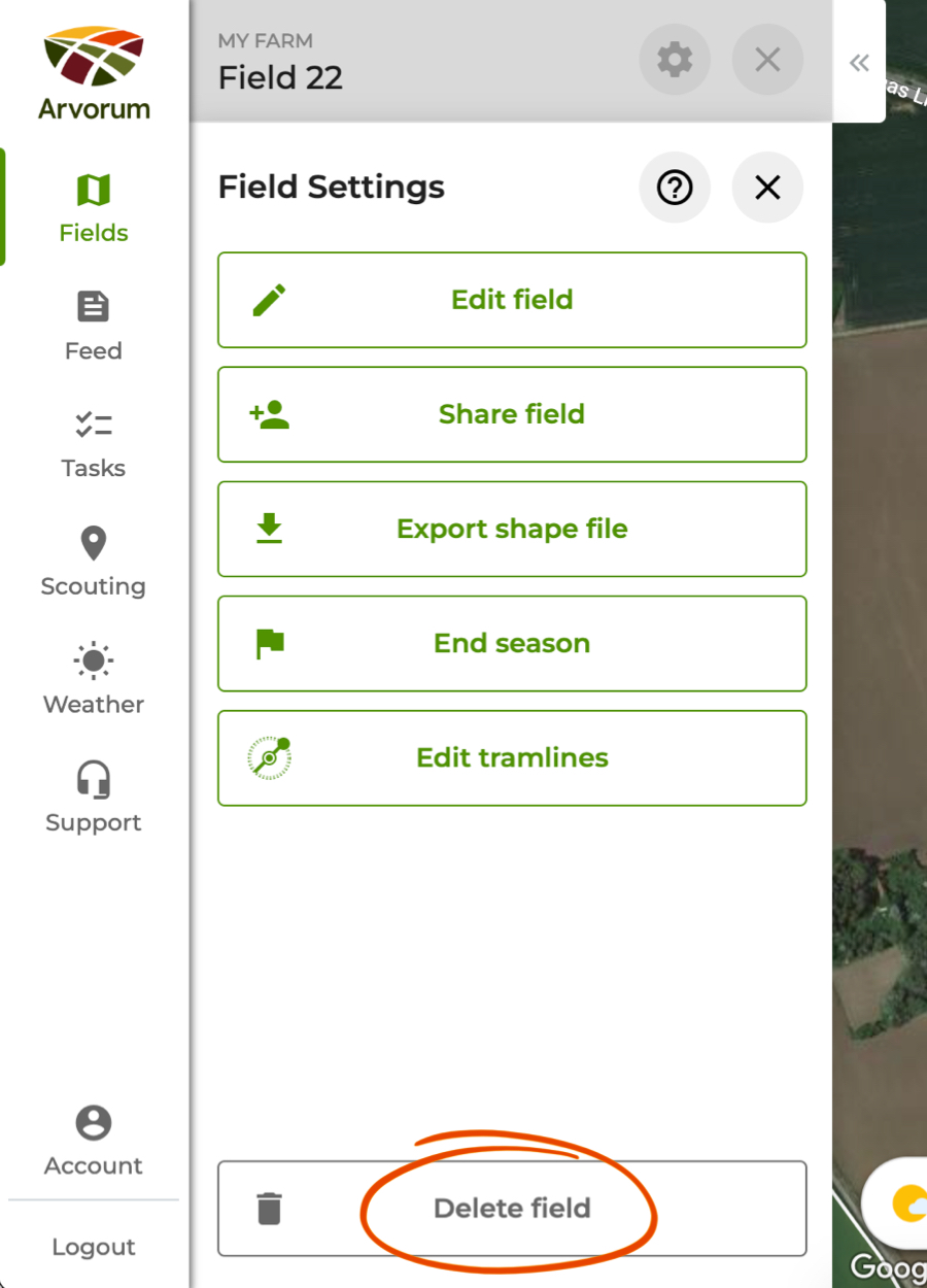 Deleting your fields – Arvorum - Help Center