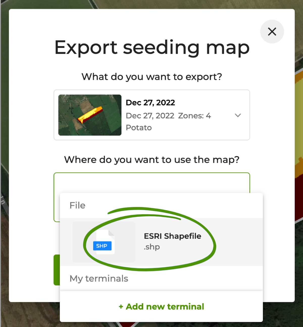 Exporting the ESRI shapefile of your field from application maps ...